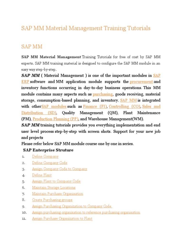 SAP MM Material Management Training Tutorials | PDF | Sap Se | Supply Chain Management