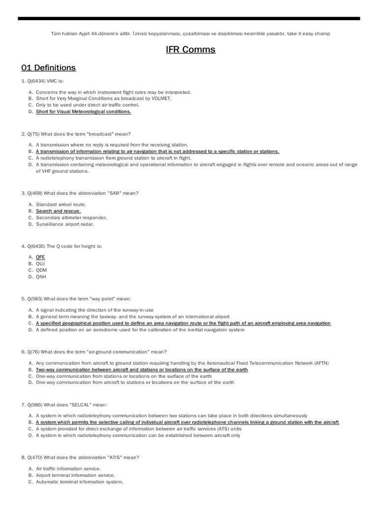 IFR Comms IFR Comms: 01 Definitions 01 Definitions | PDF | Instrument ...