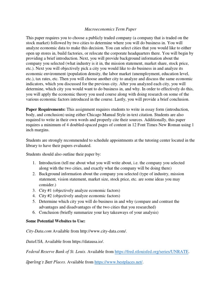 Macroeconomics Term Paper: Paper Requirements: This Assignment Requires ...