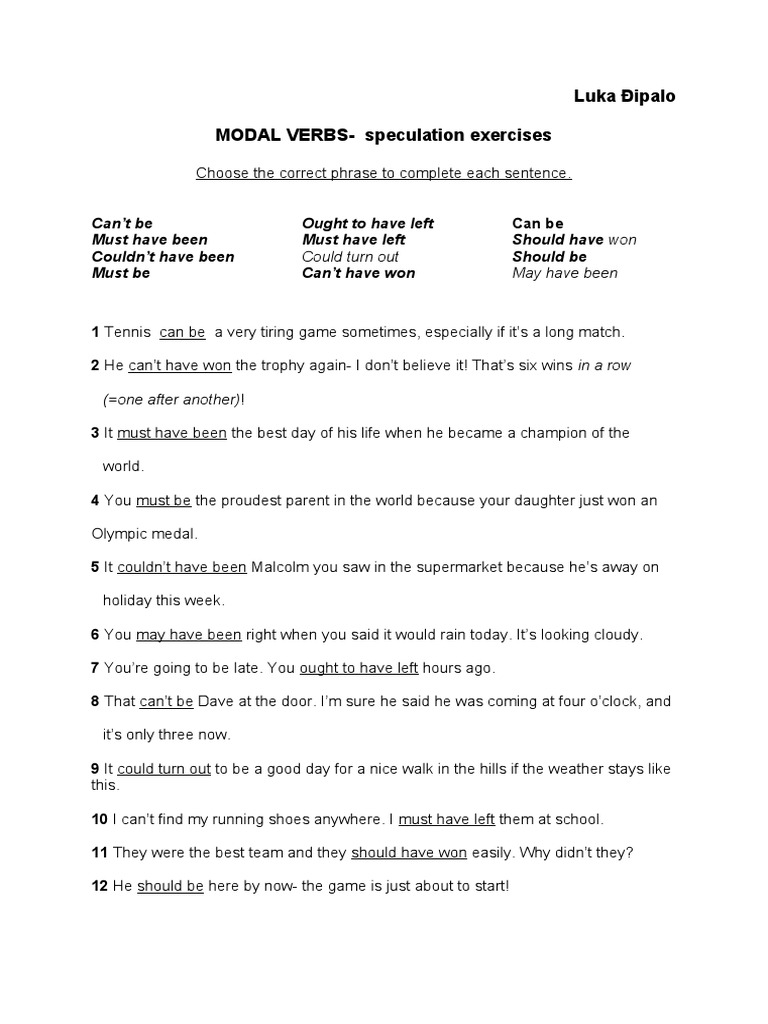 Modals Speculation Exercises | PDF