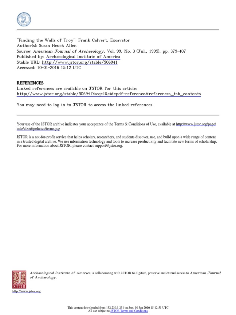 ALLEN, S. H., Finding The Walls of Troy. Frank Calvert, Excavator | PDF ...