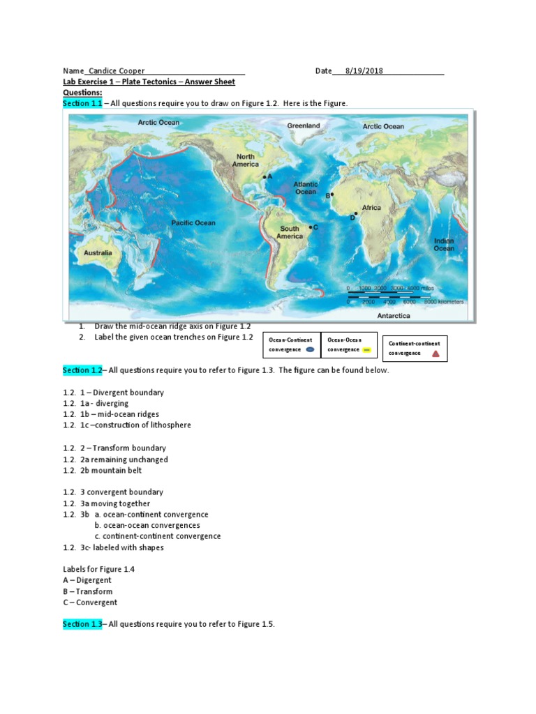 Lab Exercise 1 - Plate Tectonics - Answer Sheet Questions | PDF | Plate ...
