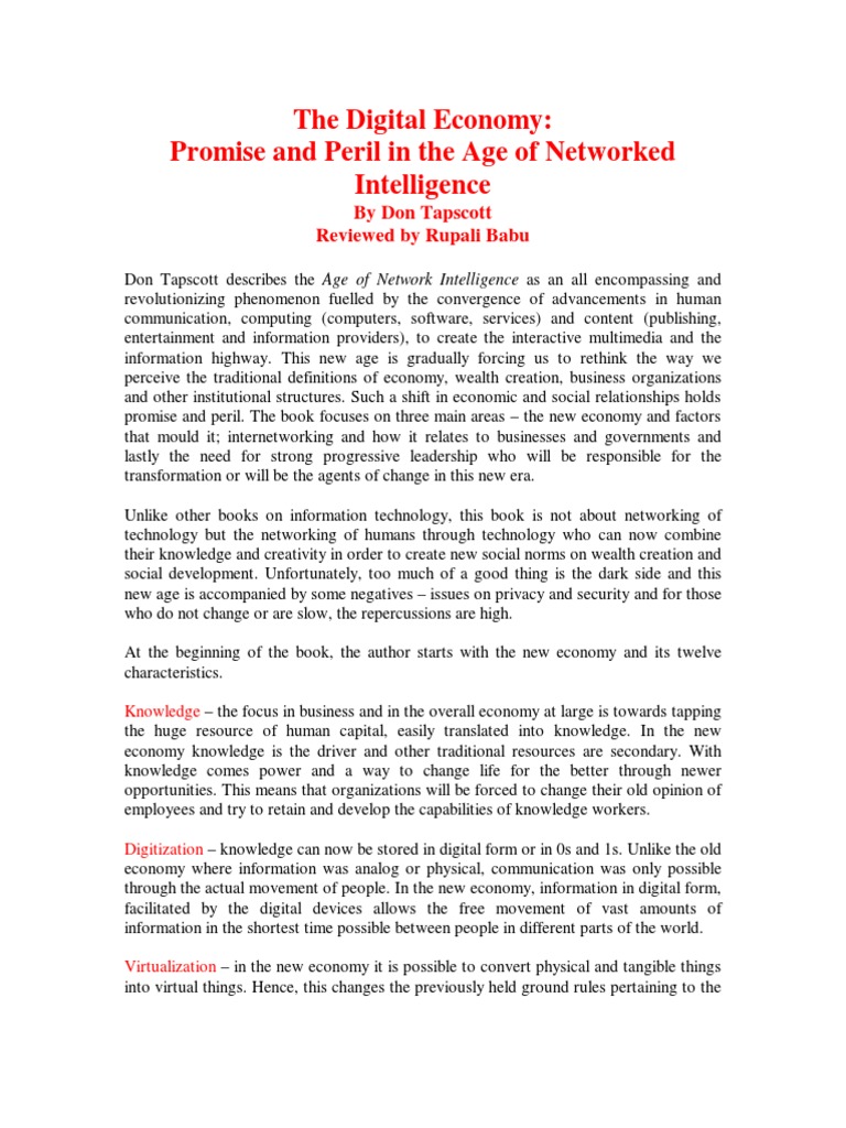 The Digital Economy: Promise and Peril in The Age of Networked ...