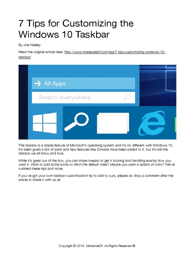 7 Tips For Customizing The Windows 10 Taskbar | PDF | Windows Registry ...