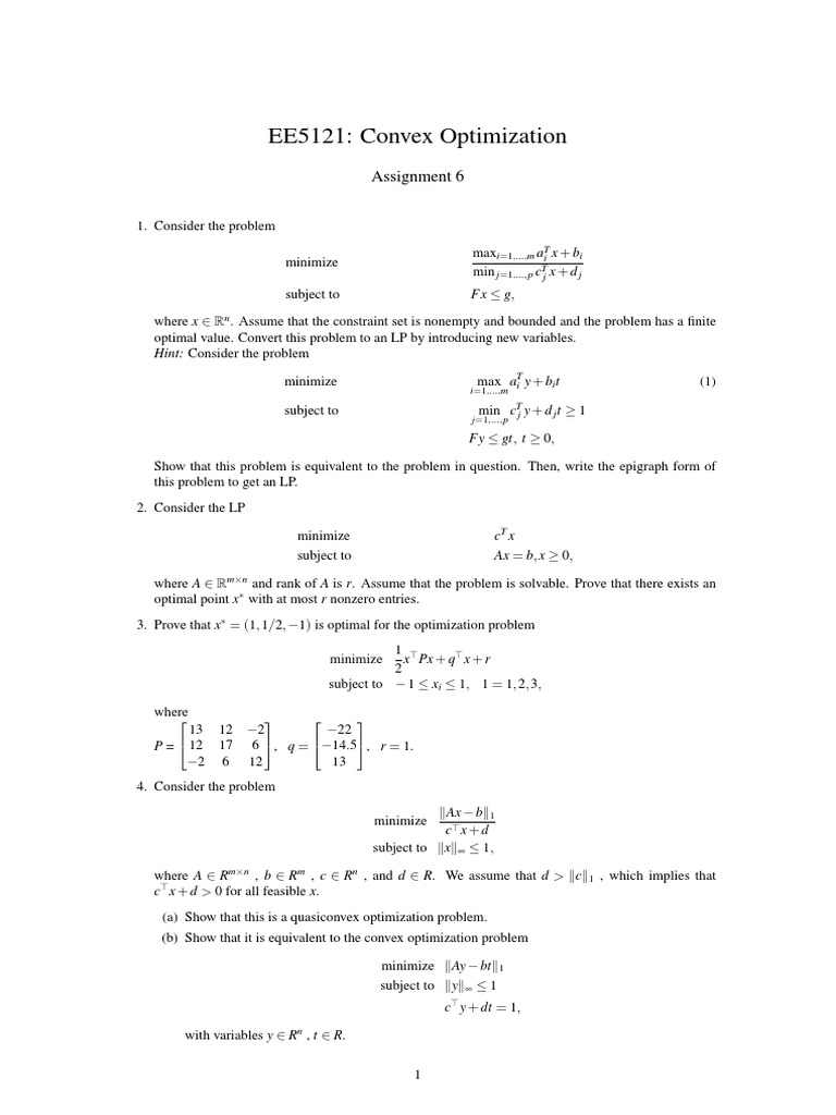 EE5121: Convex Optimization: Assignment 6 | PDF | Mathematical Optimization | Mathematical Analysis