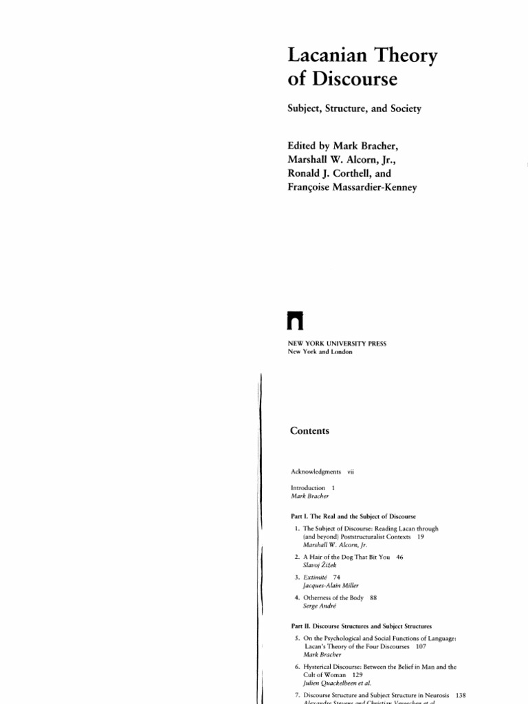 Lacanian Theory of Discourse: Subiect, Structure, and Society | PDF ...