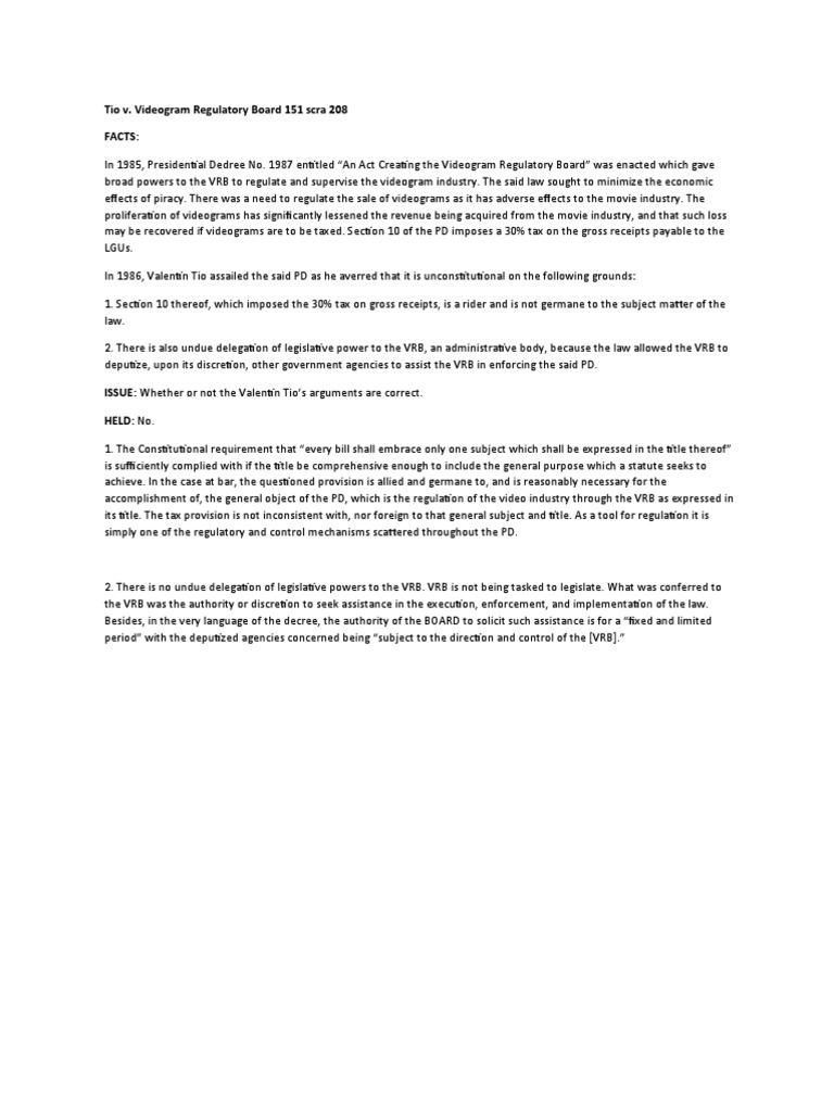 Tio v. Videogram Regulatory Board 151 Scra 208 | PDF