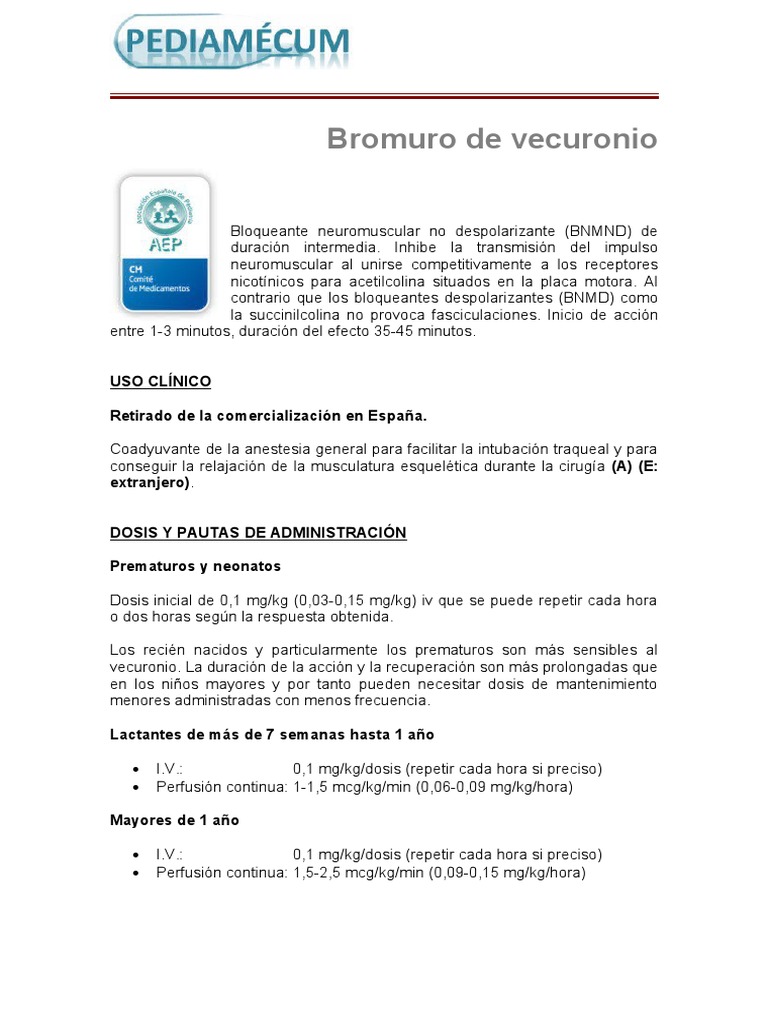 Bromuro de Vecuronio | PDF | Rtt | Especialidades Medicas