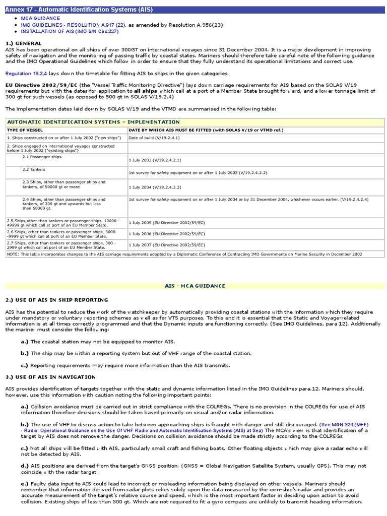 Solas Chapter V - Annex 17 - Automatic Identification Systems (AIS ...