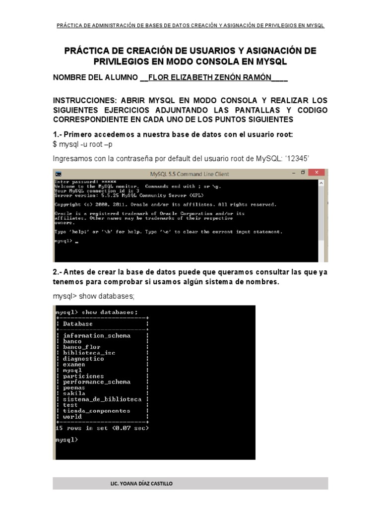 Practica de Creacion de Usuarios y Asignacion de Privilegios | PDF ...
