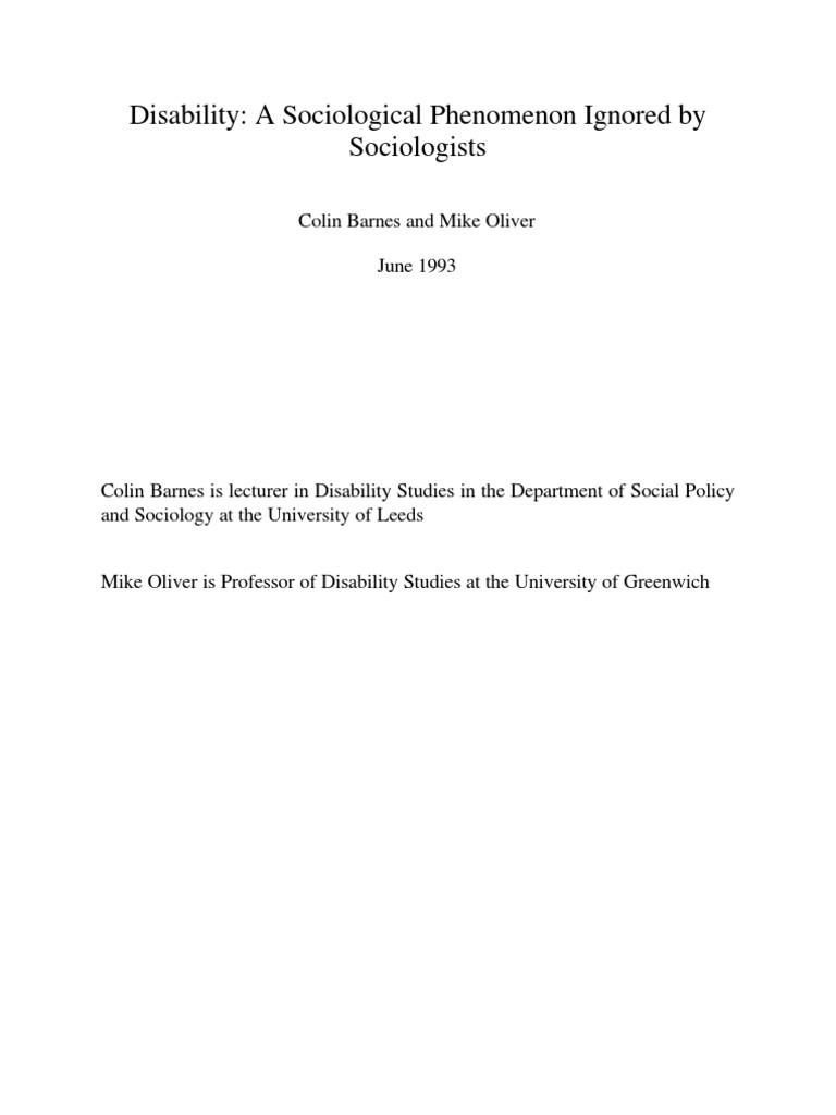 ARTIGO COLIN BARNES The Social Model of Disability A Sociological ...