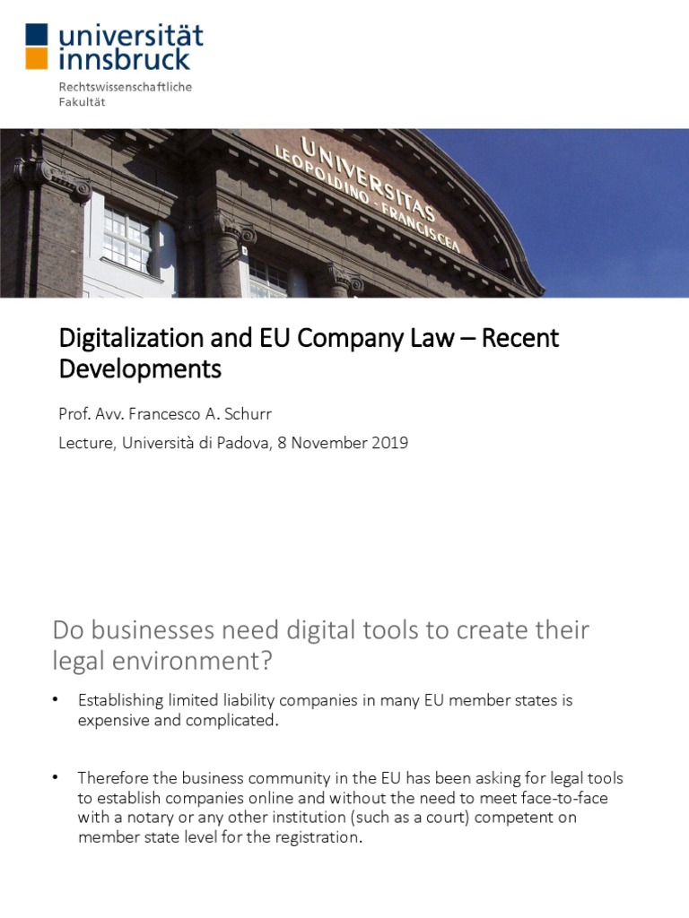 Digitalization and EU Company Law - Recent Developments | PDF ...