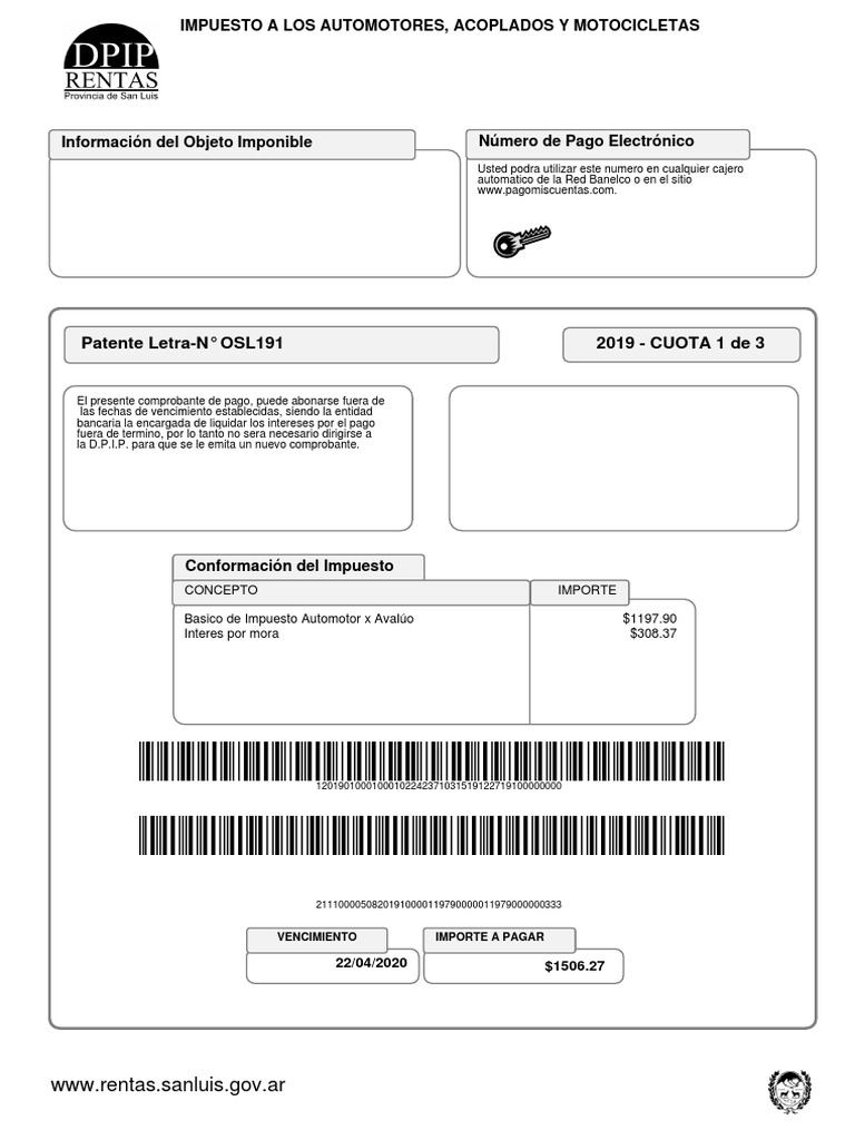 Comprobante de Pago Impuesto Vehicular | PDF
