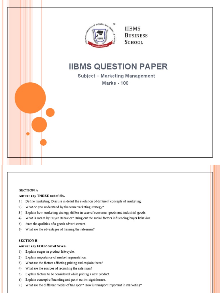 Marketing Management Question Paper | PDF