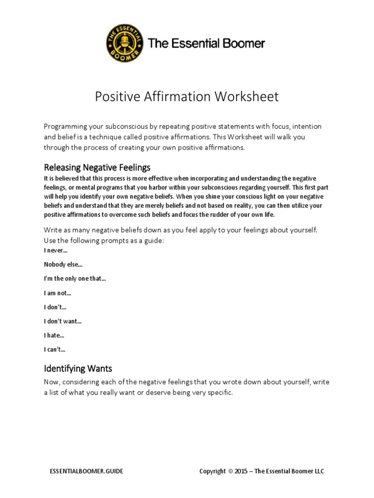 Positive Affirmation Worksheet | PDF