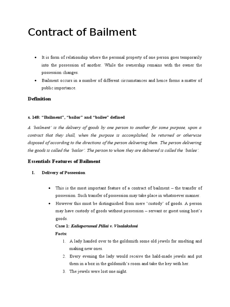 Contract of Bailment | PDF | Duty Of Care | Lien