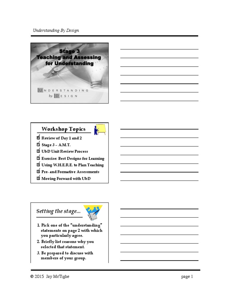 Stage 3 Teaching and Assessing For Understanding: Workshop Topics | PDF ...