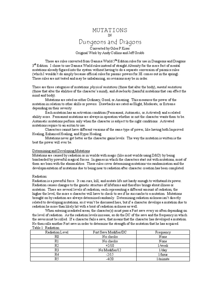 Unknown Mutations in Dungeons and Dragons | PDF | Mutation | Dungeons ...