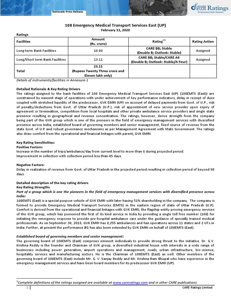 108 Emergency Medical Transport Services | PDF | Credit Rating Agency ...