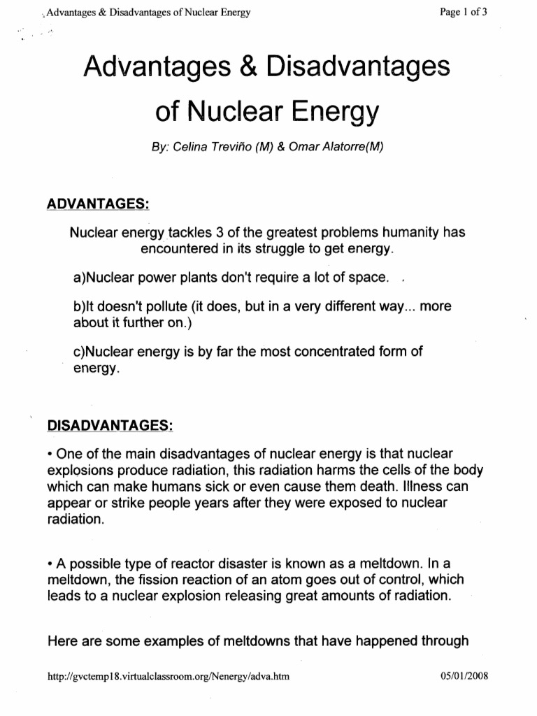 Advantages & Disadvantages of Nuclear Energy | PDF | Nuclear Reactor ...