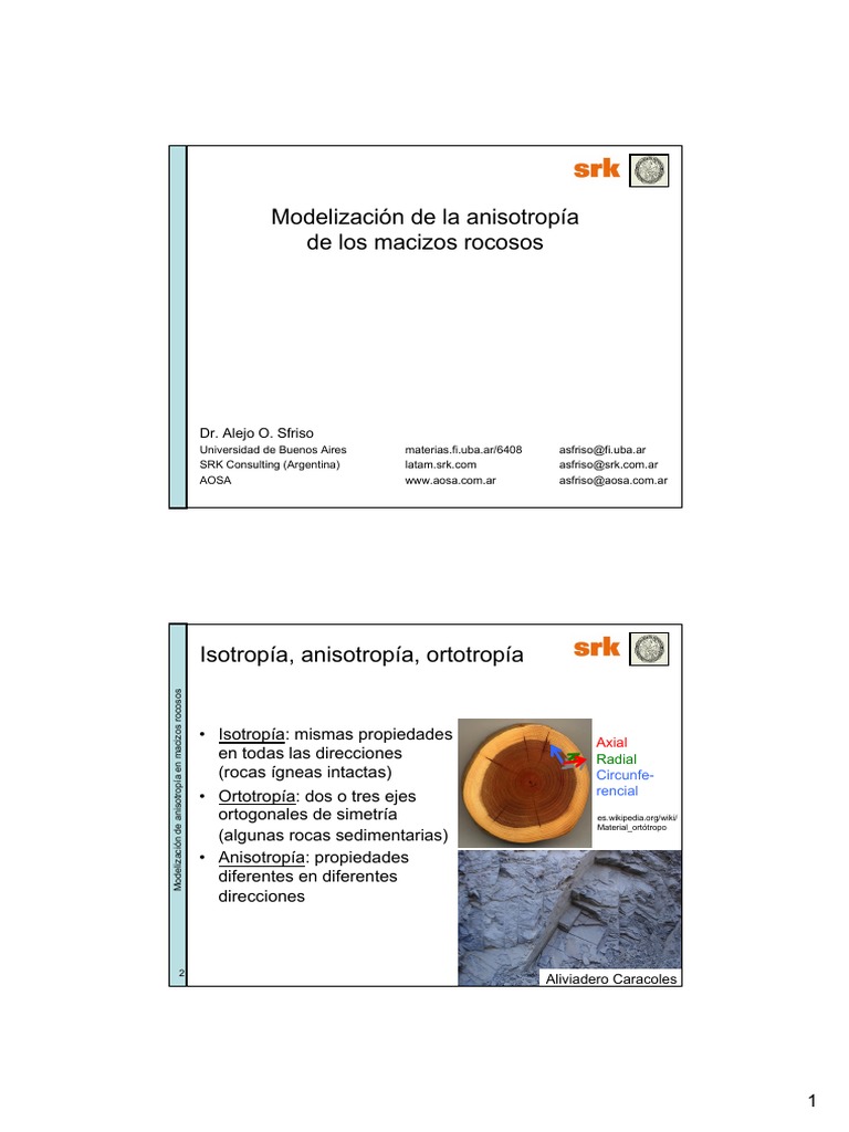 Modelización de La Anisotropía de Los Macizos Rocosos: Dr. Alejo O ...