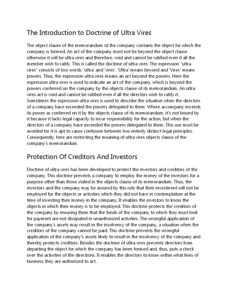 The Introduction To Doctrine of Ultra Vires | PDF | Civil Law (Legal ...