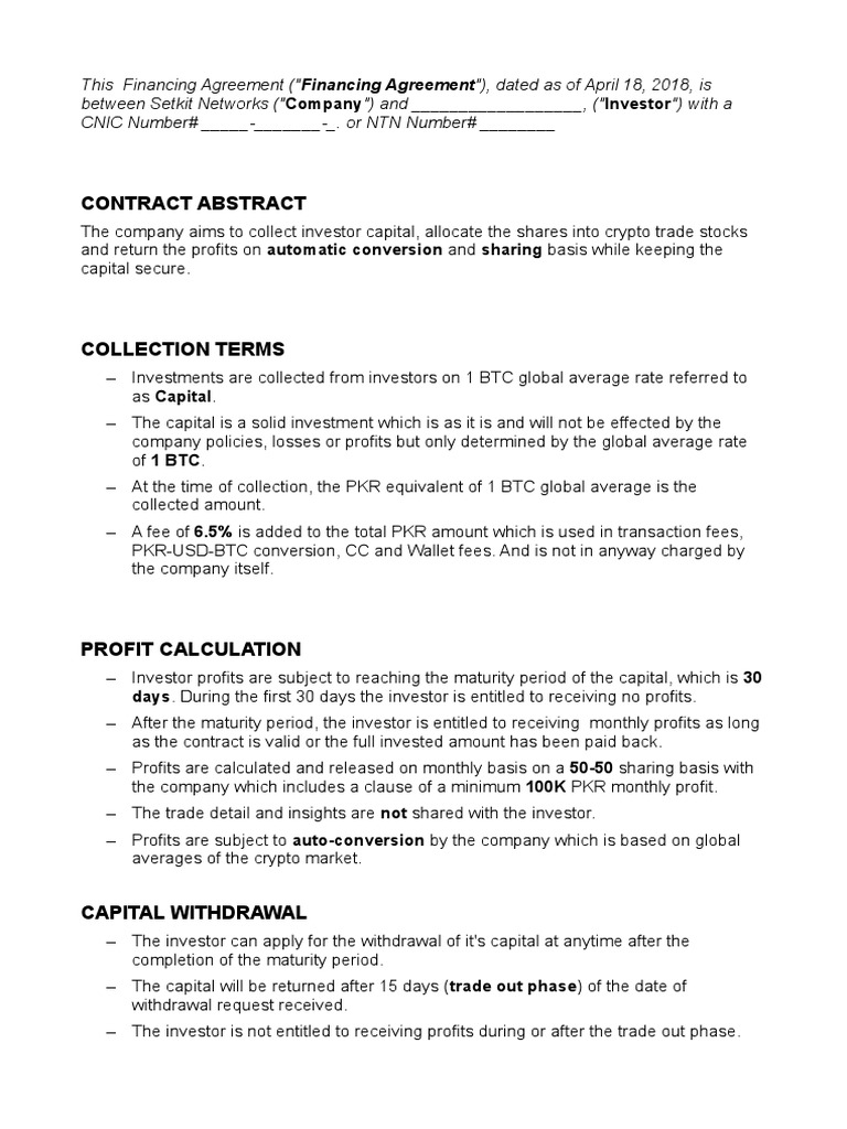 Contract Abstract: Days. During The First 30 Days The Investor Is ...