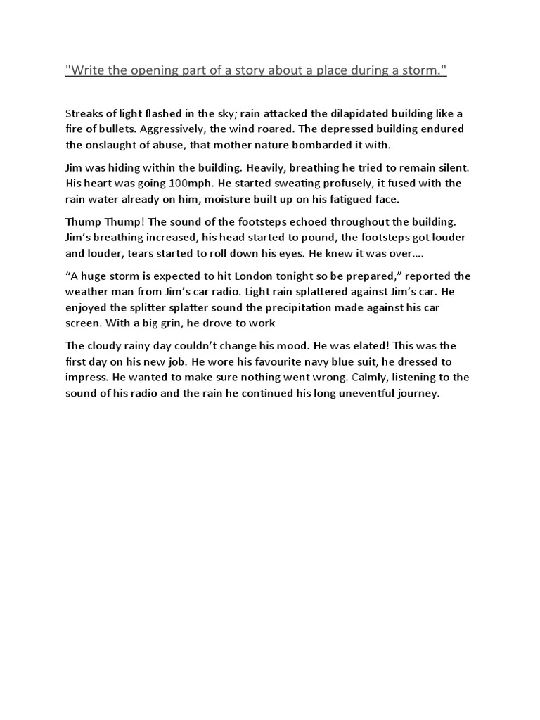 Write The Opening Part of A Story About A Place During A Storm. | PDF
