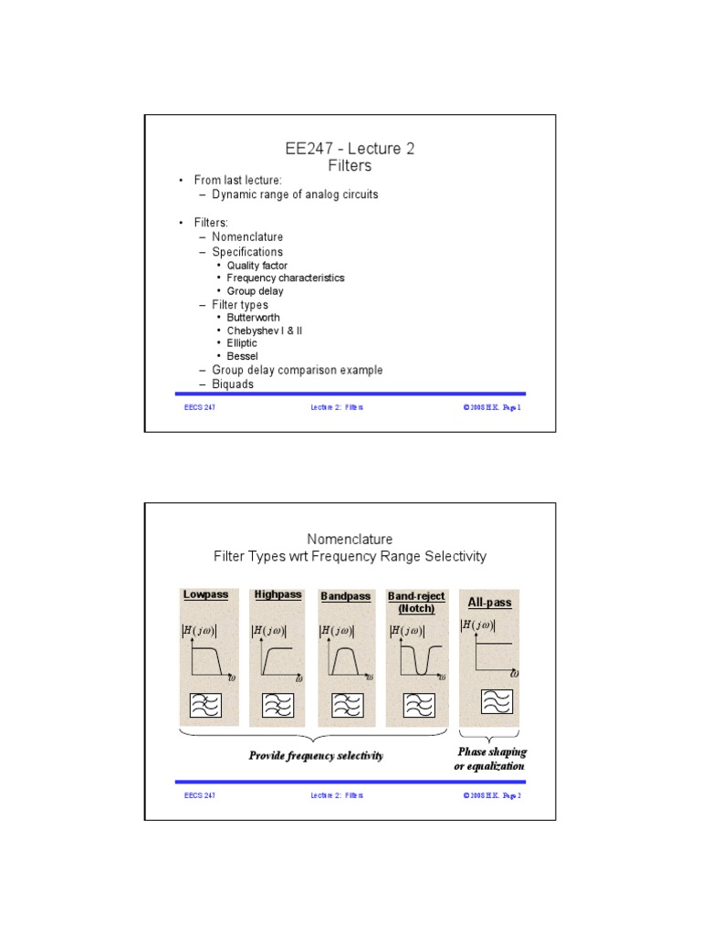 EE247 - Lecture 2 Filters | PDF | Filter (Signal Processing) | Electronic Filter