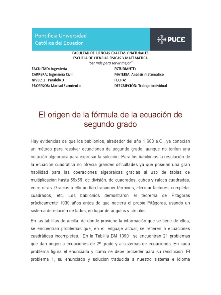 Historia de La Ecuación Cuadrática Civil 2 - 2019 | PDF | Ecuaciones ...