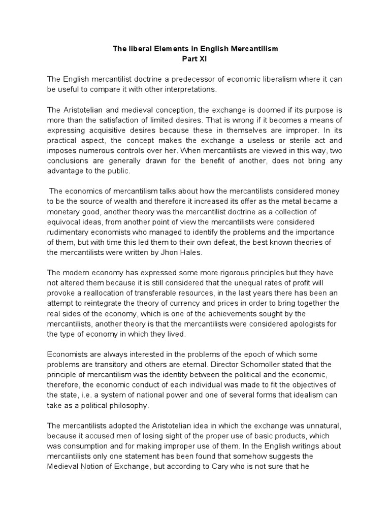 The Liberal Elements in English Mercantilism Analisis | PDF ...