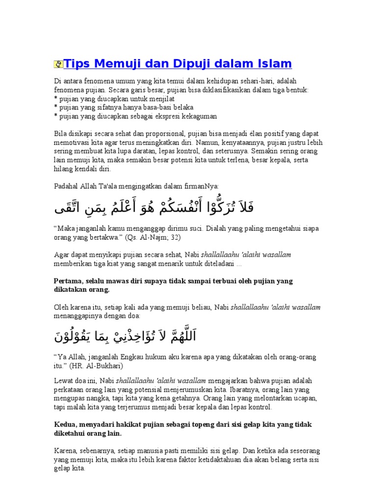 Tips Memuji Dan Dipuji Dalam Islam | PDF | Karier & Perkembangan