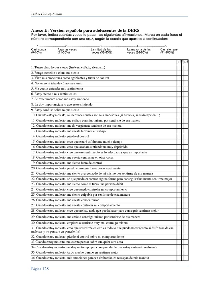 Escala DERS Español | PDF