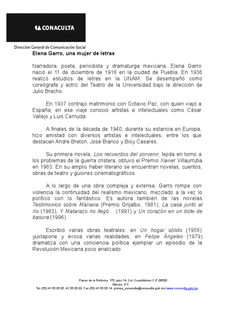 Biografía de Elena Garro: Vida y Obras | PDF