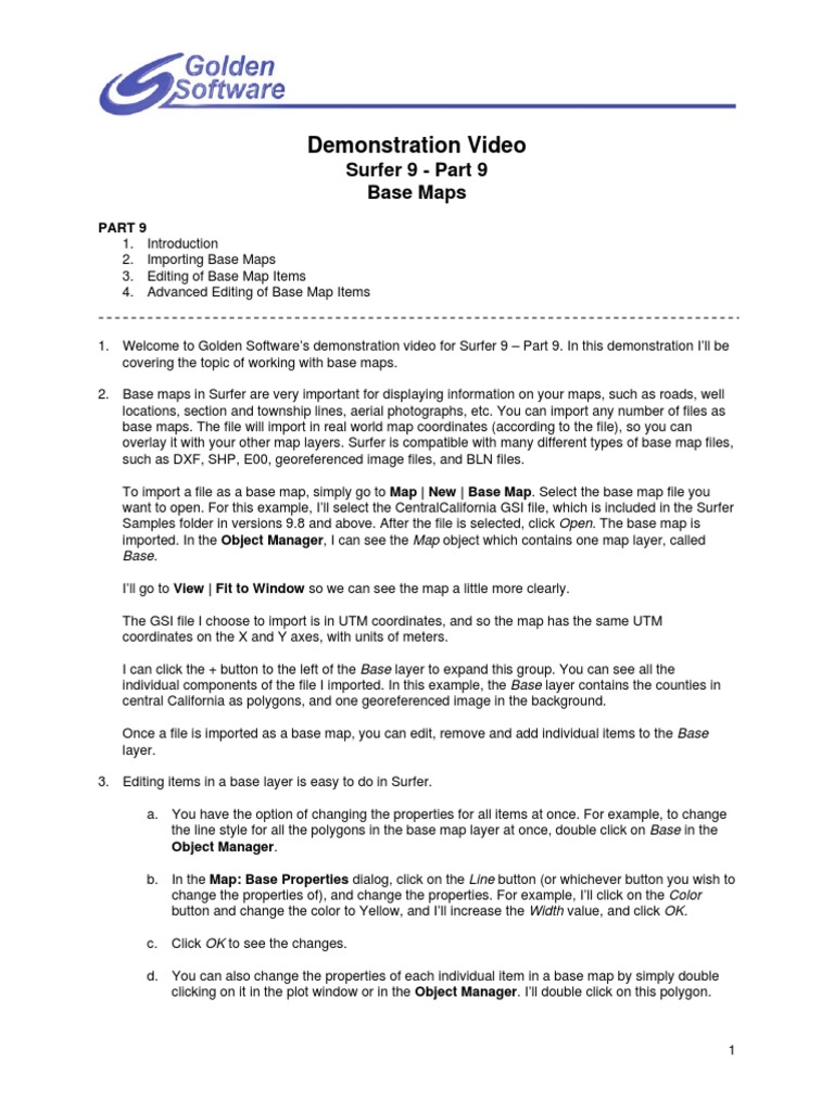 Demonstration Video: Surfer 9 - Part 9 Base Maps | PDF | Computer ...