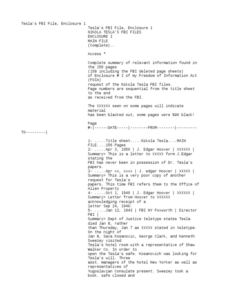 Tesla'S Fbi File, Enclosure 1 | PDF | Nikola Tesla | Federal Bureau Of ...