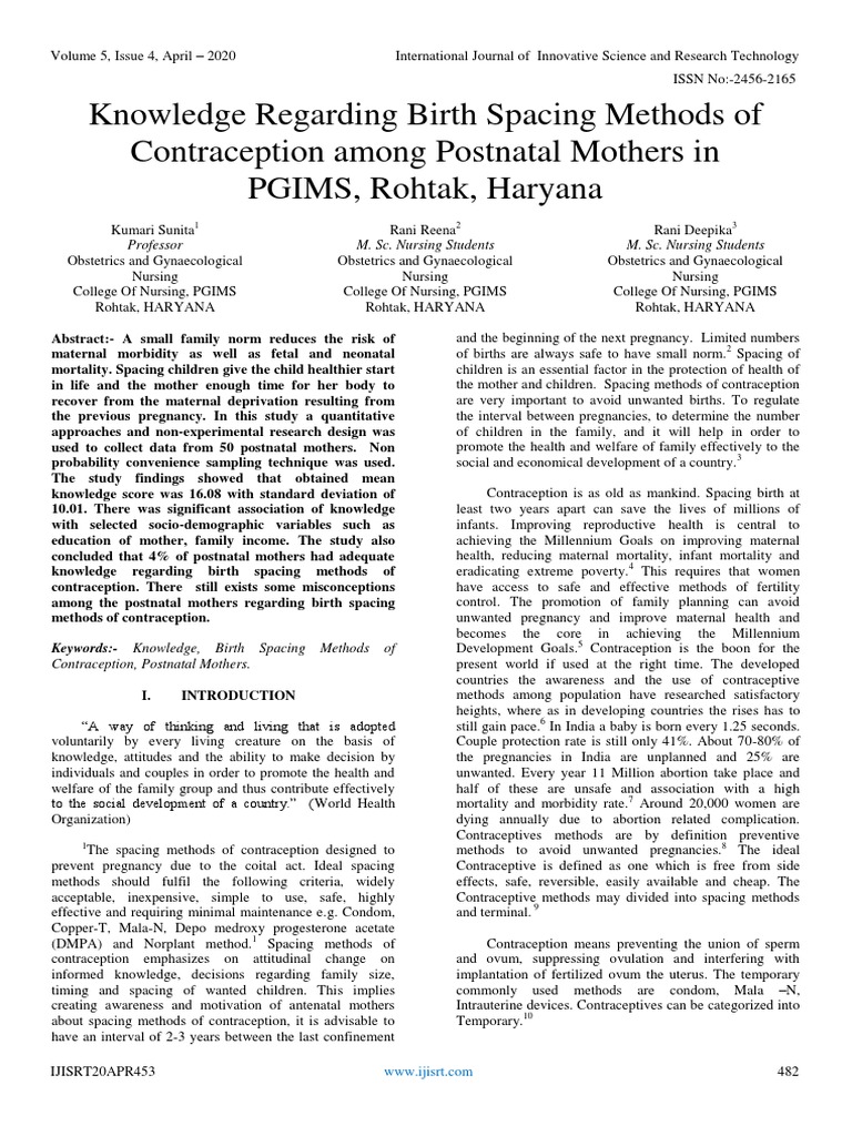 Knowledge Regarding Birth Spacing Methods | PDF