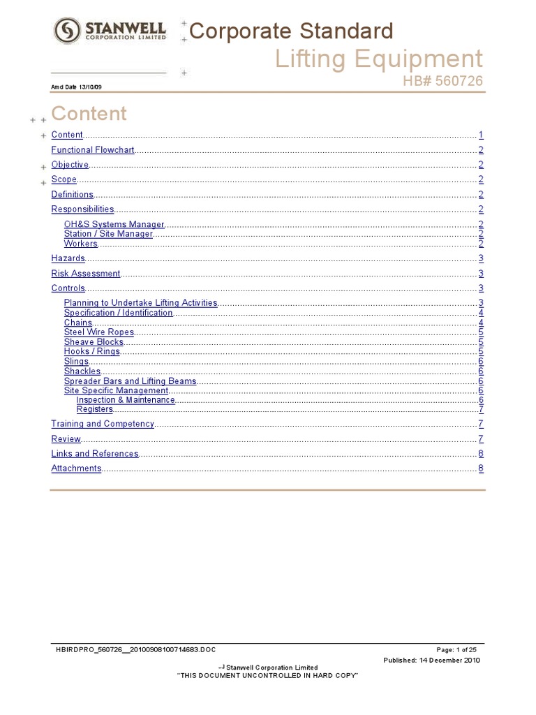 Lifting Equipment Corporate Standard | PDF | Rope | Wire