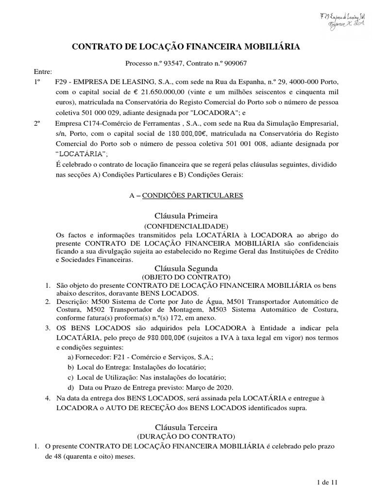 Contrato de Leasing .. | PDF | Leasing | Indenização