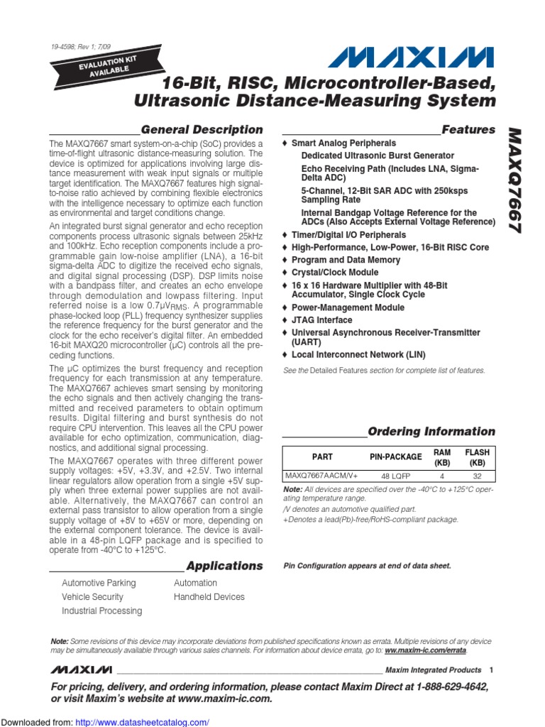 16-Bit, RISC, Microcontroller-Based, Ultrasonic Distance-Measuring ...