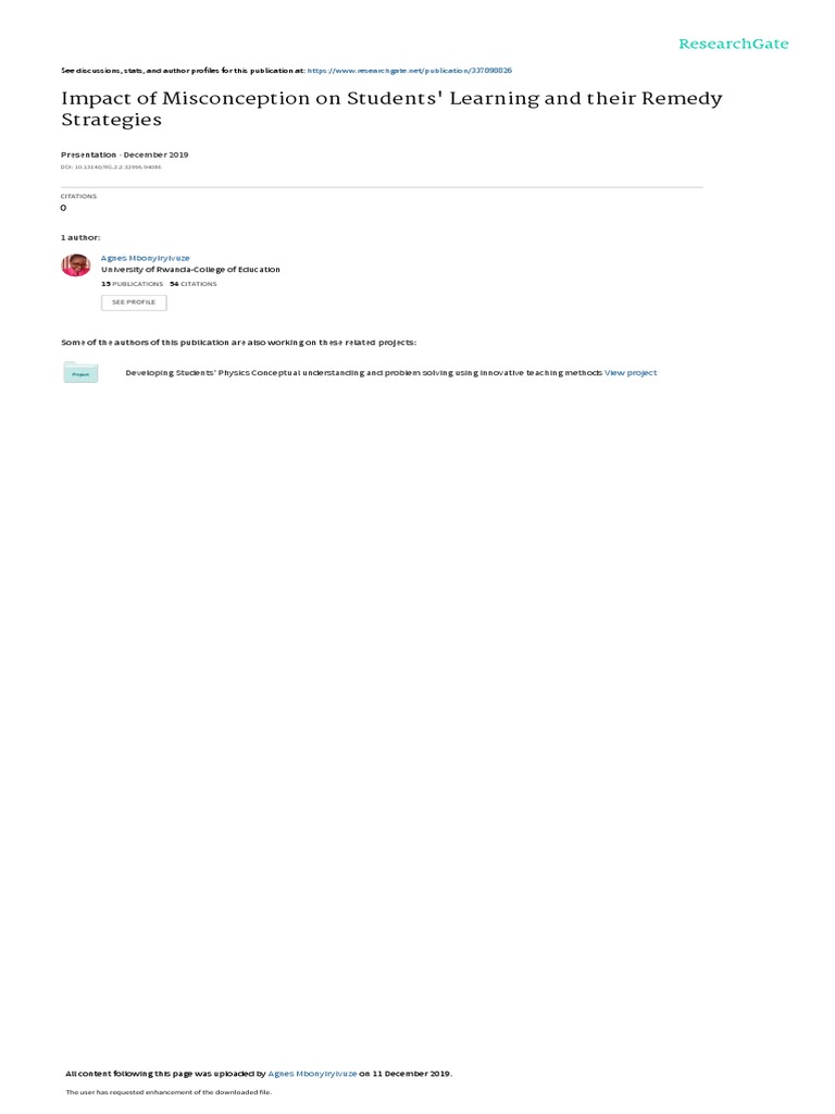 Impact of Misconception On Students' Learning and Their Remedy ...