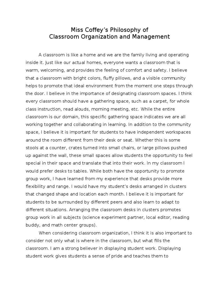 Philosophy of Classroom Organization and Management | PDF | Classroom ...