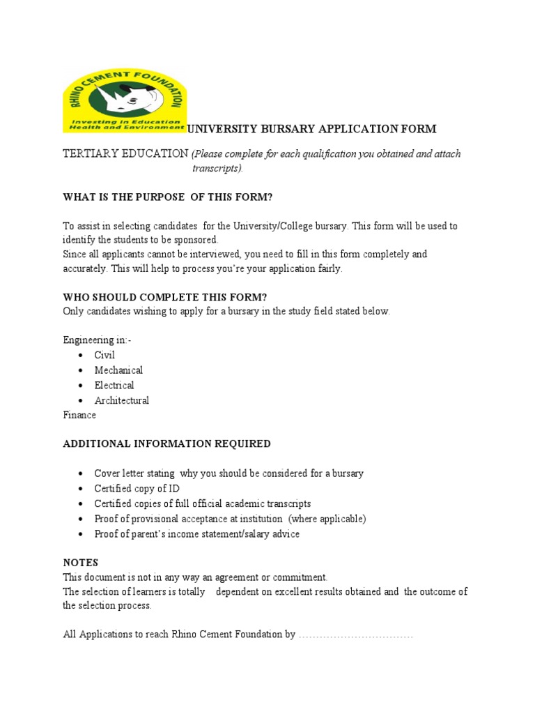 University Bursary Application Form | PDF