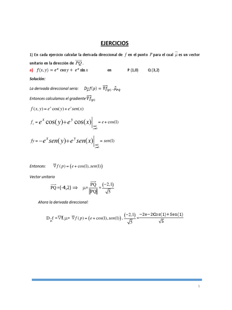 Derivada Direccional Solución PDF | PDF | Degradado | Análisis matemático