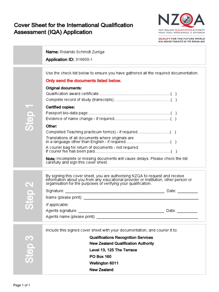 Cover Sheet For The International Qualification Assessment (IQA ...