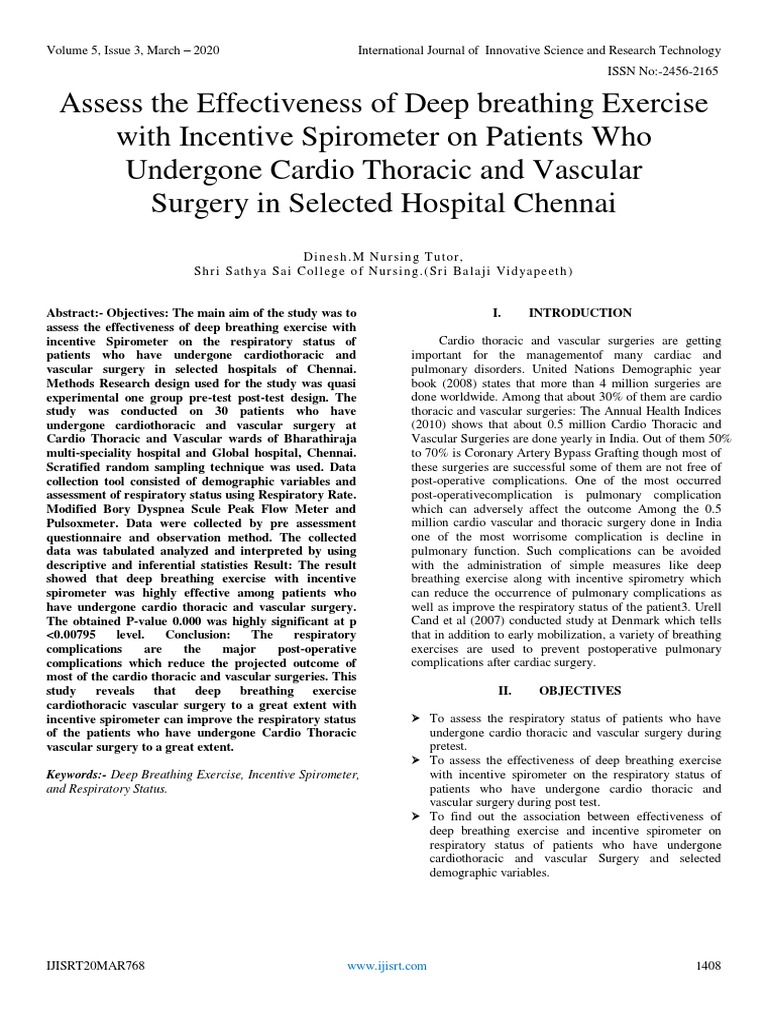 Assess The Effectiveness of Deep Breathing Exercise | PDF