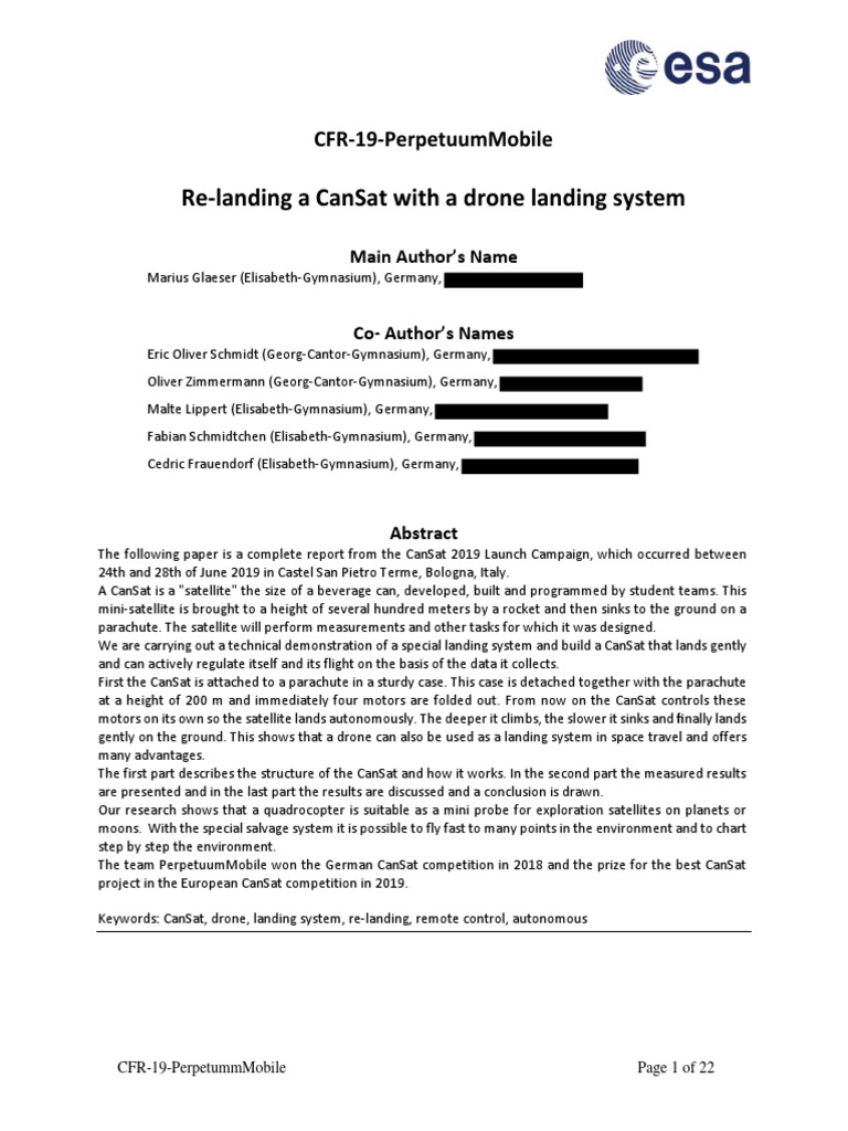 CanSat Drone Landing System Report | PDF | Rocket | Electric Motor