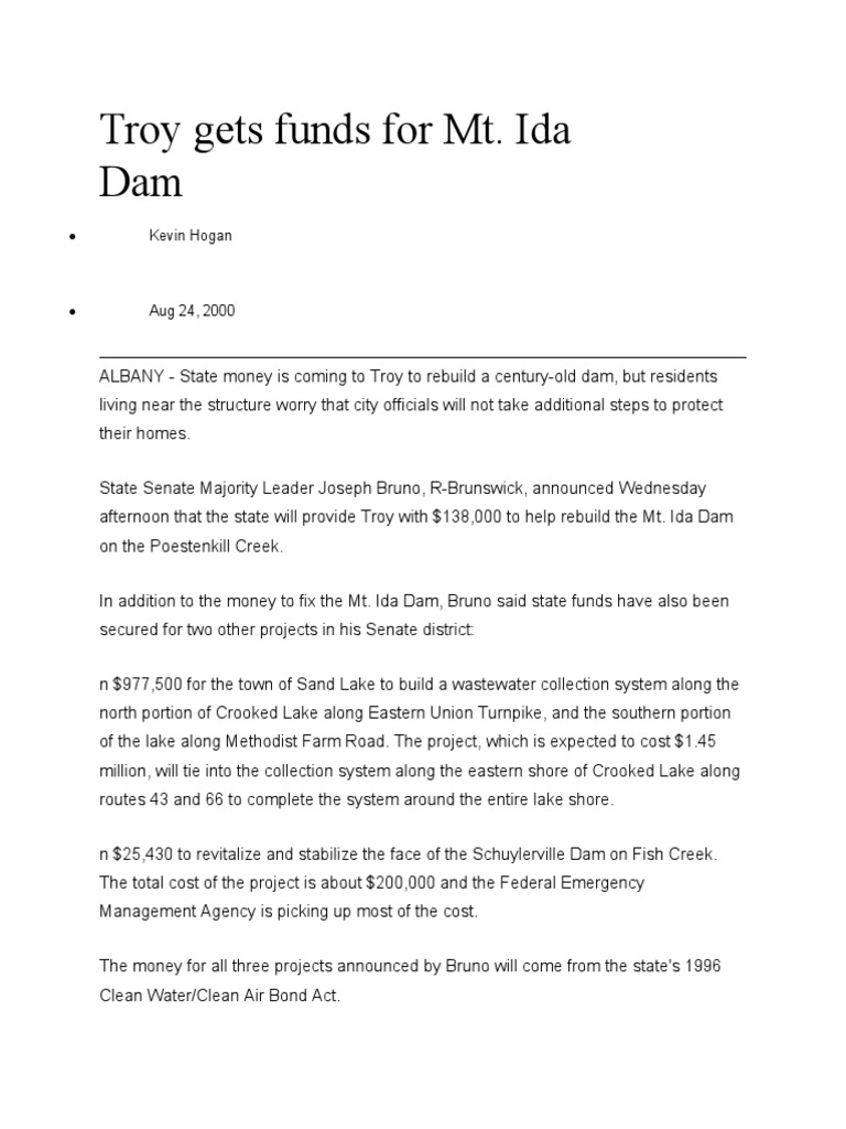 Belden Pond Story - Troy Record 2000 | PDF | Pond | Dam