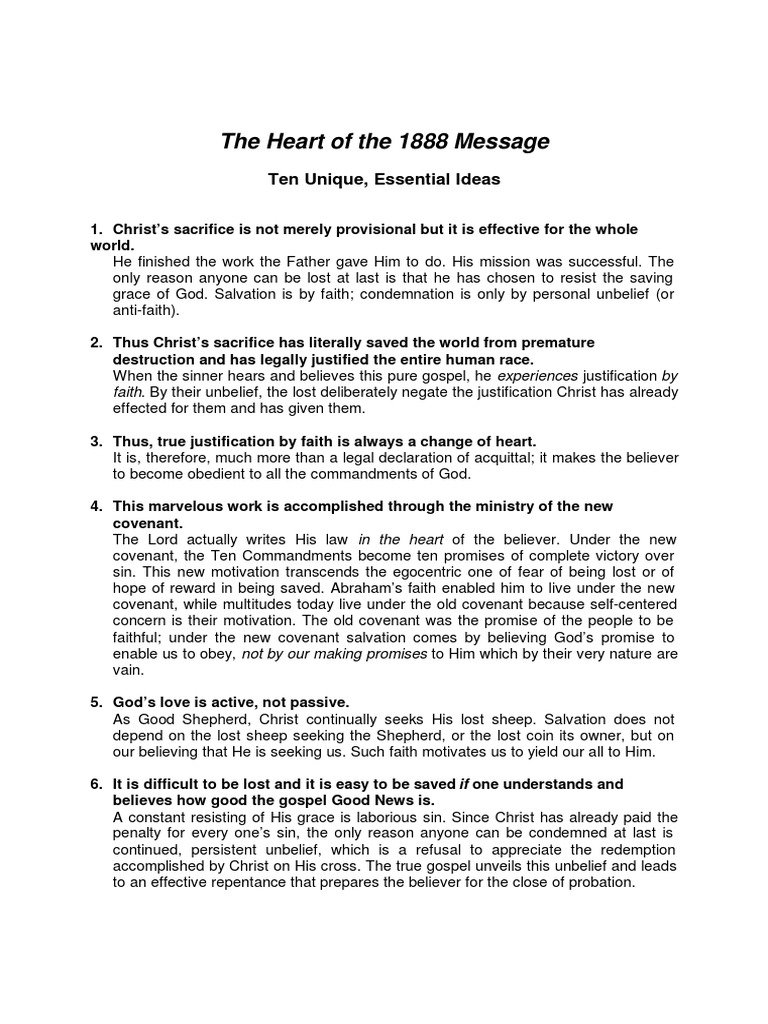 The Heart of The 1888 Message: Ten Unique, Essential Ideas | PDF ...