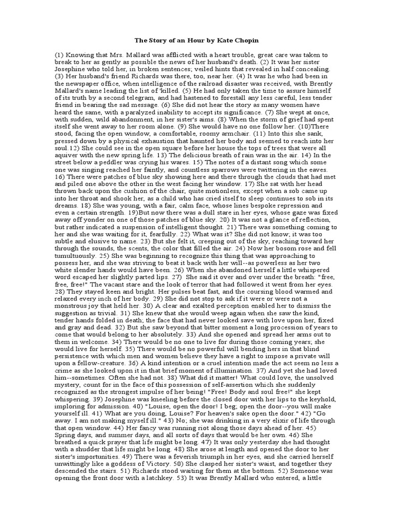 The Story of An Hour by Kate Chopin | PDF